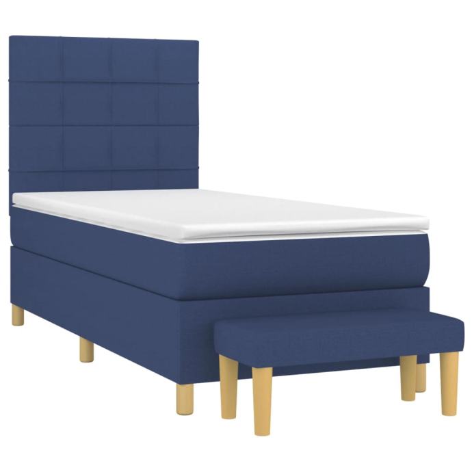 vidaXL Box spring postelja z vzmetnico moder 90x200 cm blago
