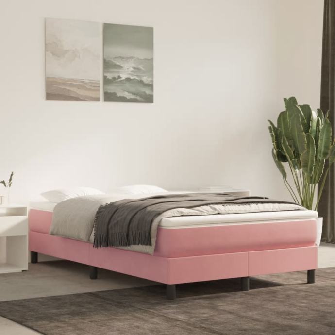 vidaXL Box spring postelja z vzmetnico roza 120x200 cm žamet