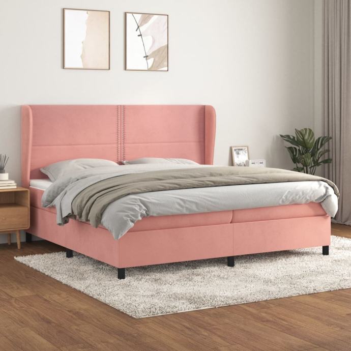 vidaXL Box spring postelja z vzmetnico roza 200x200 cm žamet