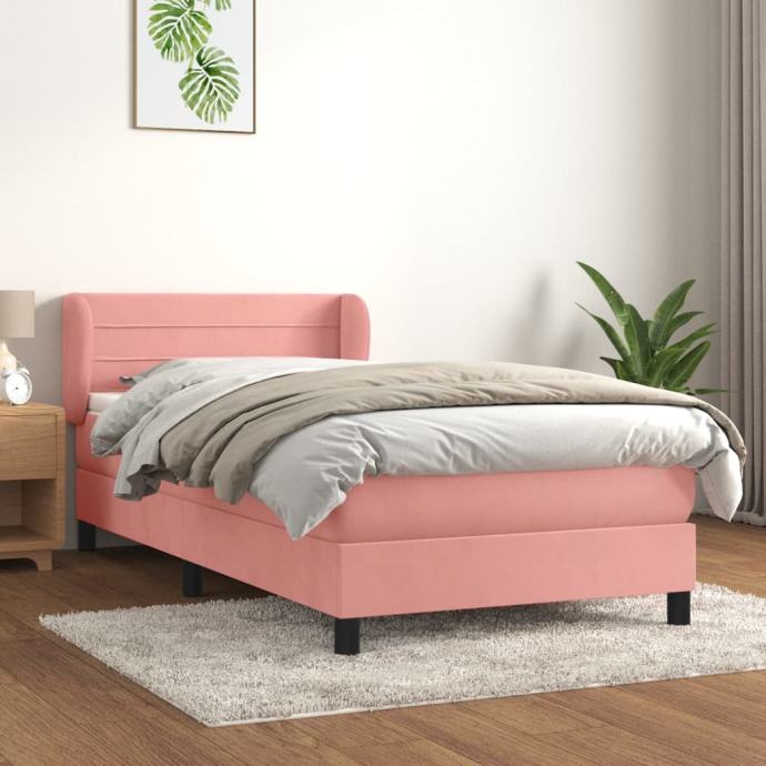 vidaXL Box spring postelja z vzmetnico roza 90x200 cm žamet