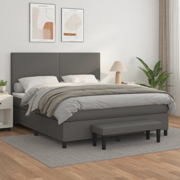 vidaXL Box spring postelja z vzmetnico siva 180x200 cm umetno usnje