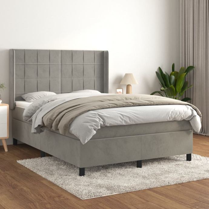 vidaXL Box spring postelja z vzmetnico svetlo siv 140x190 cm žamet