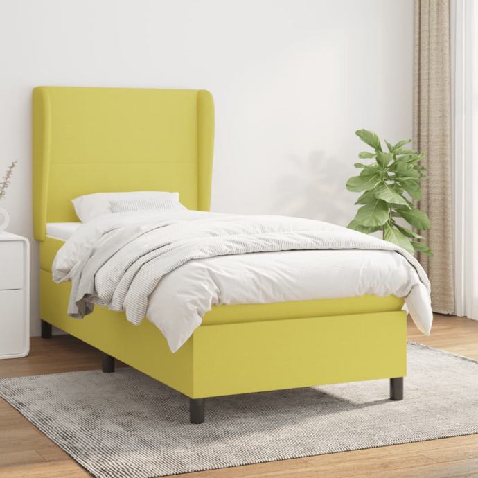 vidaXL Box spring postelja z vzmetnico zelen 90x200 cm blago
