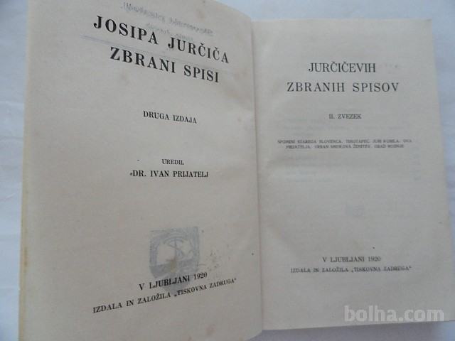 JOSIPA JURČIČA ZBRANI SPISI, 1920