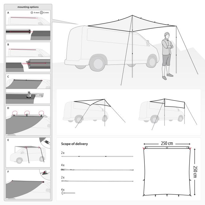 Tenda Sončno Platno za Kombije Motor Tarp Bus ali Van - Qeedo