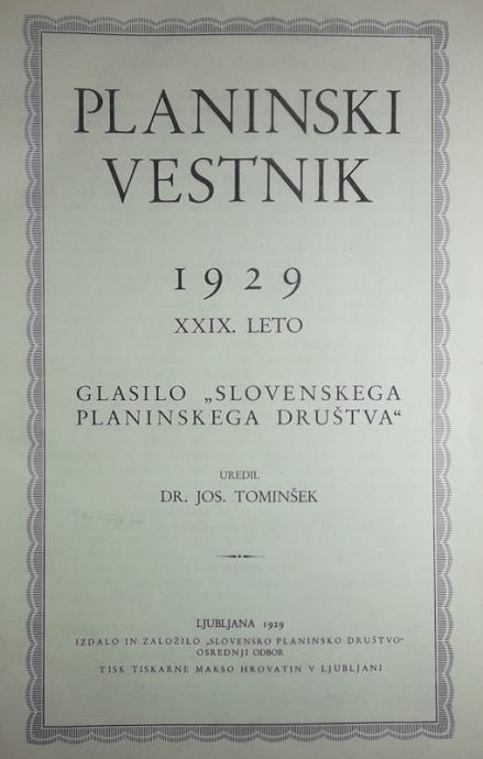 PLANINSKI VESTNIK 1929
