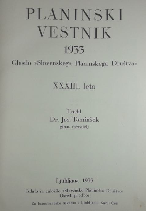PLANINSKI VESTNIK 1933