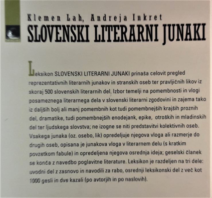 SLOVENSKI LITERARNI JUNAKI Klemen Lah, Andreja Inkret