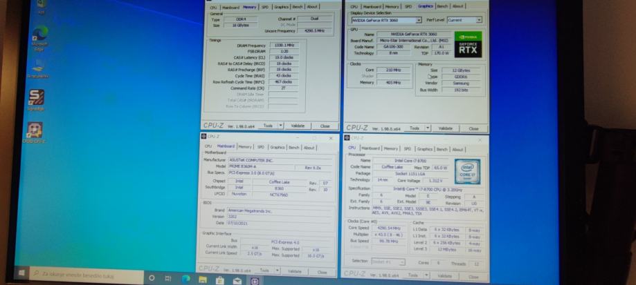 Intel I7 8700, 16GB DDR4, RTX 3060 12GB