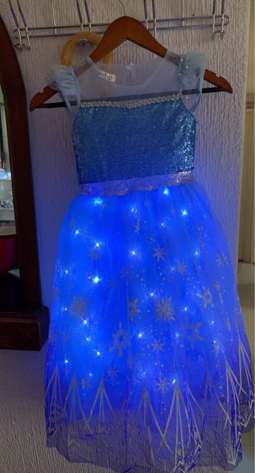 Pustni kostum Elsa z LUČKAMI kostumi ledena princesa Elza Frozen maska