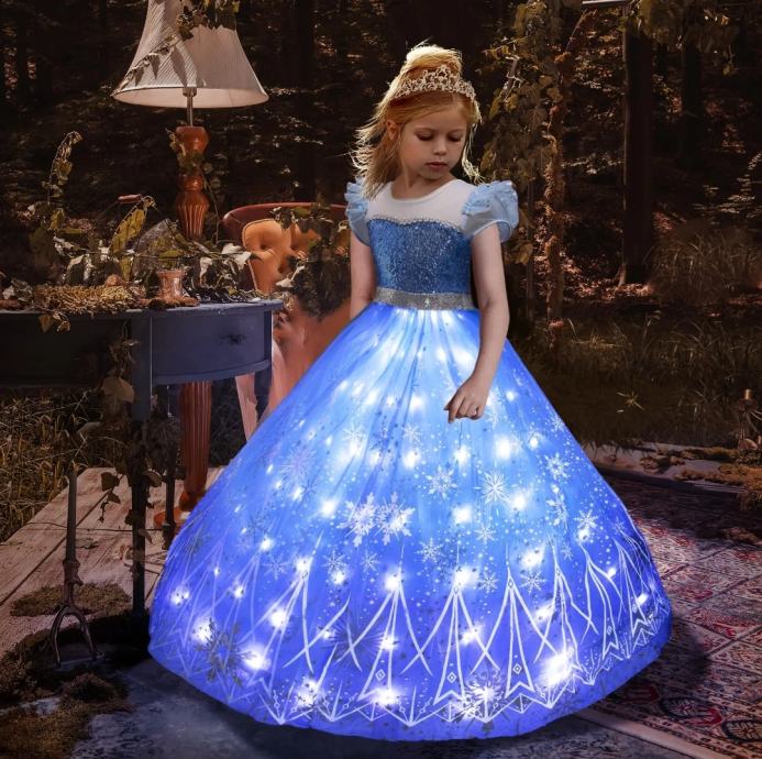 Pustni kostum Elsa z LUČKAMI kostumi ledena princesa Elza Frozen maska