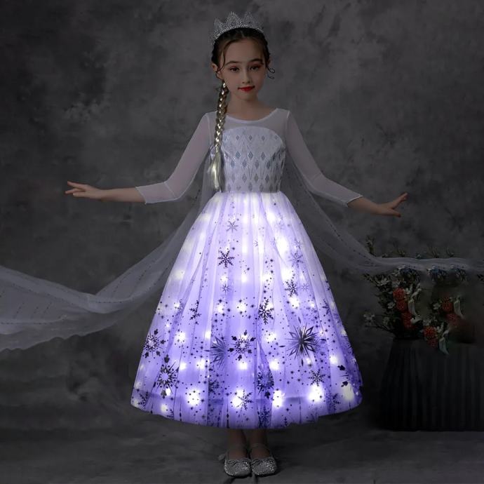Pustni kostum Elsa z LUČKAMI kostumi ledena princesa Elza Frozen maska