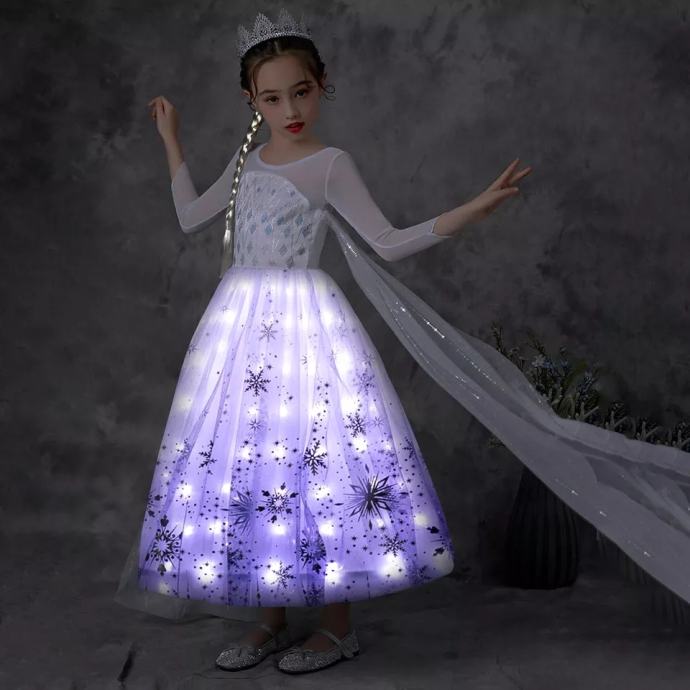 Pustni kostum Elsa z LUČKAMI kostumi ledena princesa Elza Frozen maska