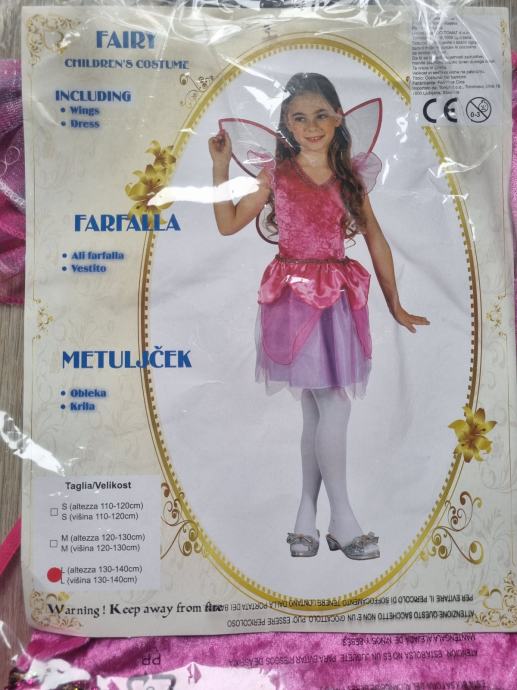 Pustni kostum vila, metuljček št. 130-140cm