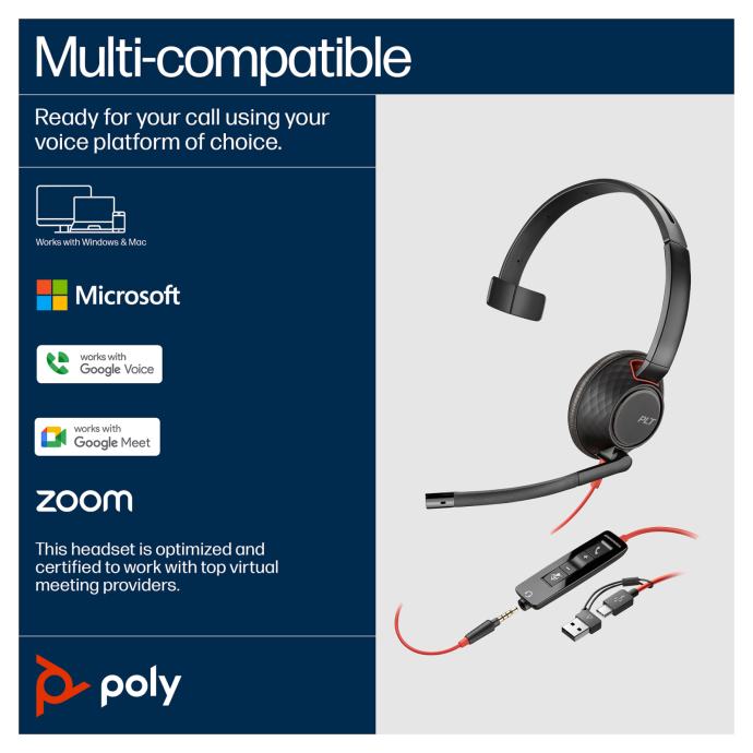 Mono slušalke HP Poly Blackwire 5210 USB-C + 3,5 mm vtič + adapter USB