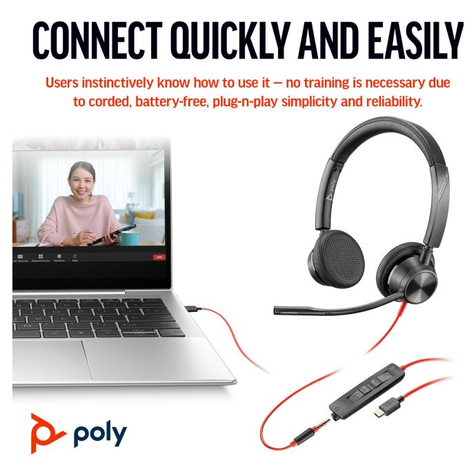 Stereo slušalke HP Poly Blackwire 3325 s certifikatom Microsoft Teams