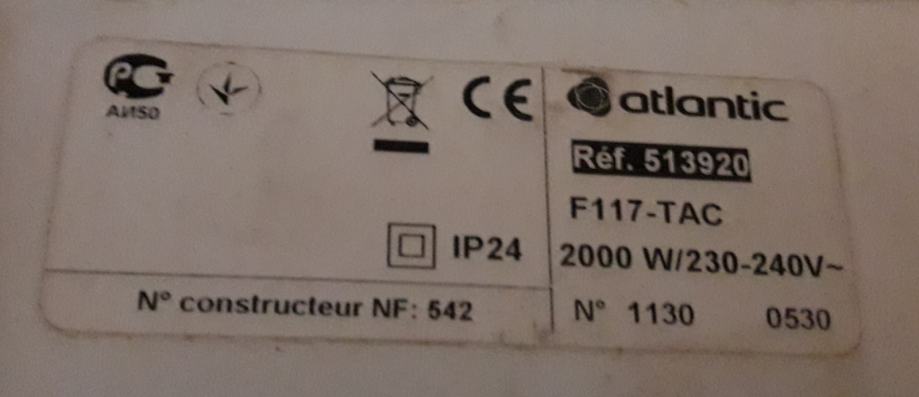 KONVEKTORSKI ELEKTRIČNI RADIATOR ATLANTIC 2000W - F117-TAC