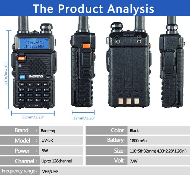 UKV POSTAJA, SKENER, DUAL BAND 5W BAOFENG UV-5R, MODEL 2023