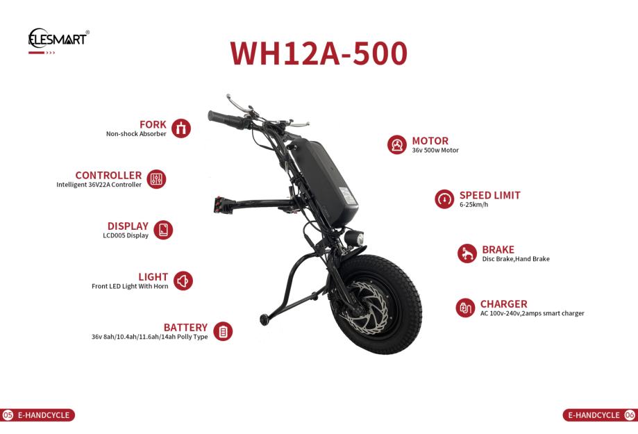 NOVI Električni Priklop Za Invalidski Voziček - ELESMART WH12A-500W