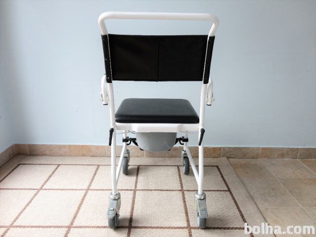 Invalidski toaletni wc & tuš voziček, na kolesih z zavoro