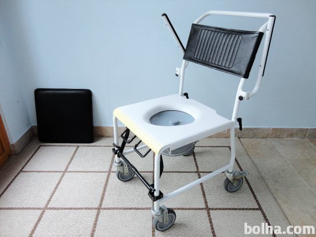 Invalidski toaletni wc & tuš voziček, na kolesih z zavoro