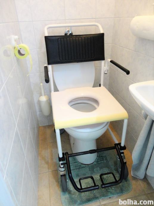 Invalidski toaletni wc & tuš voziček, na kolesih z zavoro