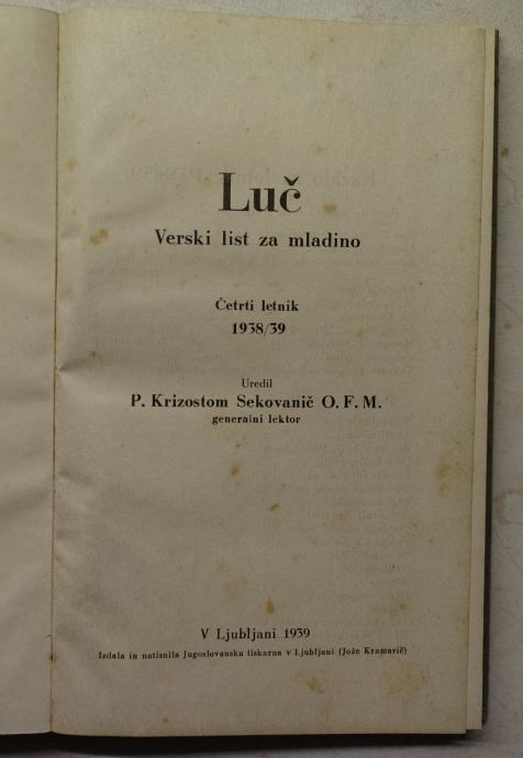 Luč : verski list za mladino, letn. 4, 1938/1939