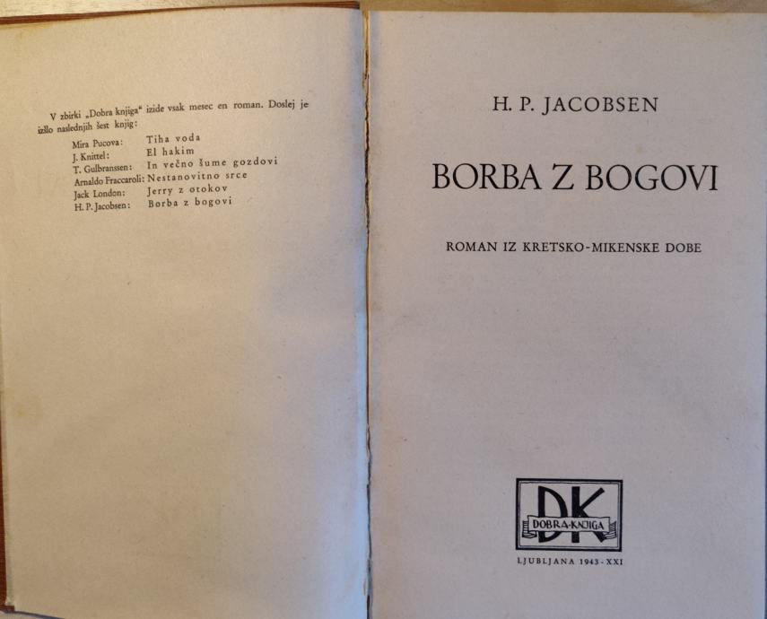 Borba z bogovi : roman / Peter Hans Jacobsen, 1943