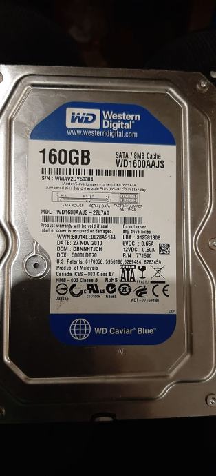 160gb hdd,WD Blue Caviar WD1600AAJS,sata2