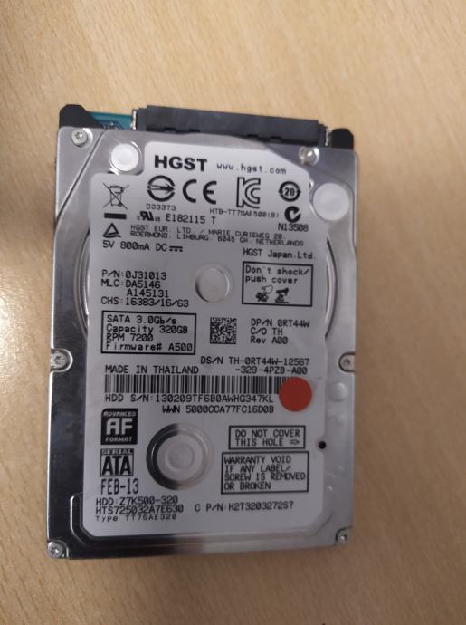 hard disk HGST made in JAPAN original 320 GB, 7200 RPM