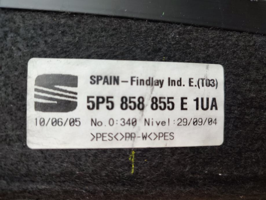 Seat Toledo, Altea, obloga prtljažnega prostora(pov. dno) 5P5 858 855