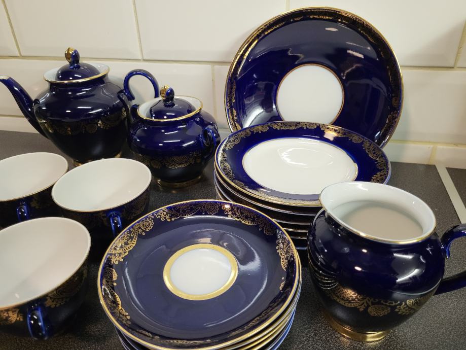 Porcelan kobalt čajni servis, LFZ Lomonosov, ruski carski porcelan