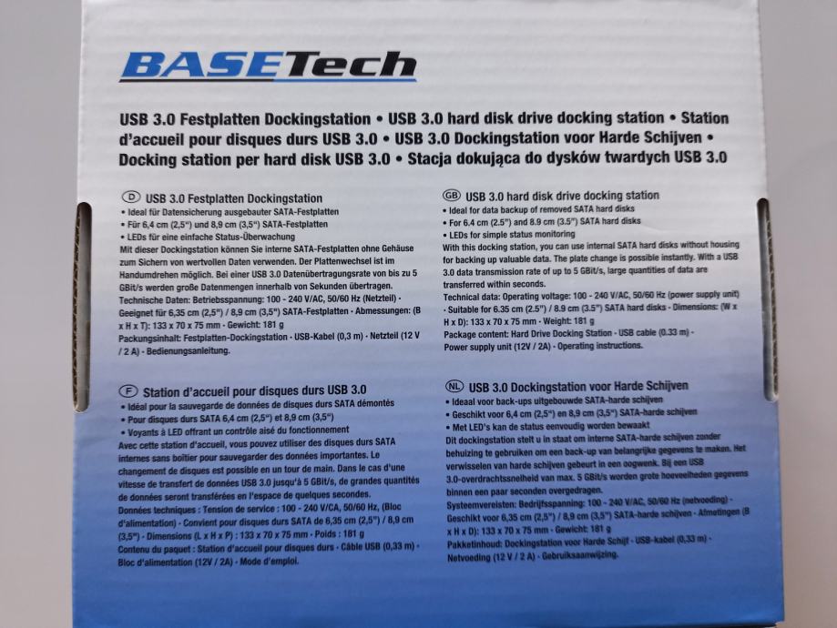 Basetech priklopna postaja (docking station) USB 3.0 SATA, 1 vrata