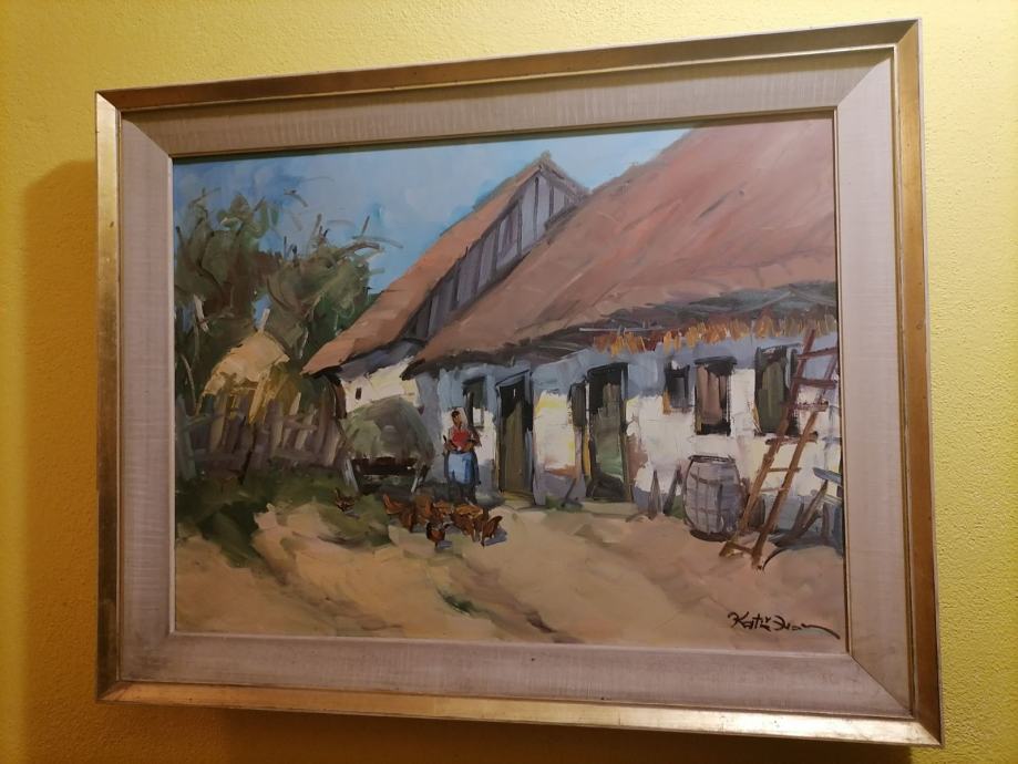 Olje na platnu - dvorišče ; akademski slikar Ivan Katić