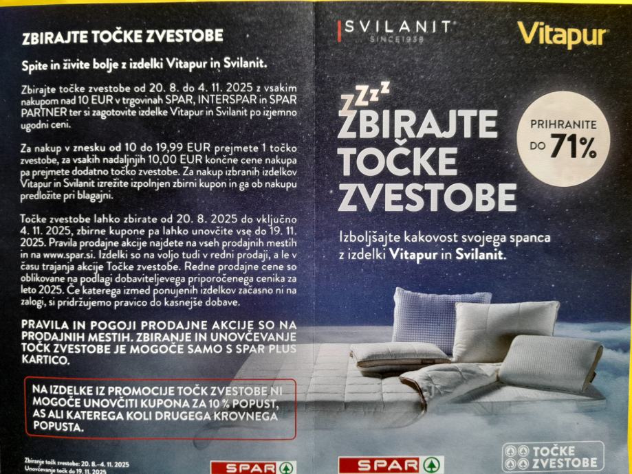 SPAR Vitapur Svilanit nalepke/točke (avgust 2025): 162 nalepk