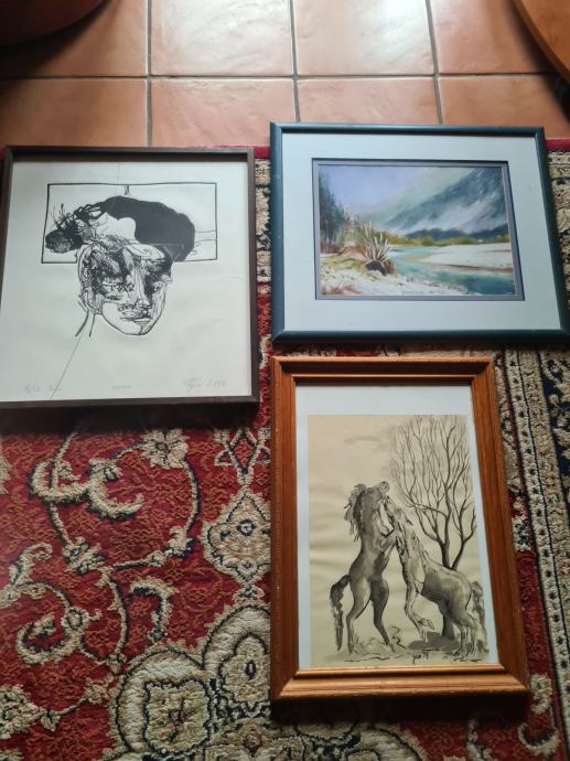 3 x slike,linorez,pastel,akvarel,akademski slikar Džemal Djoković,