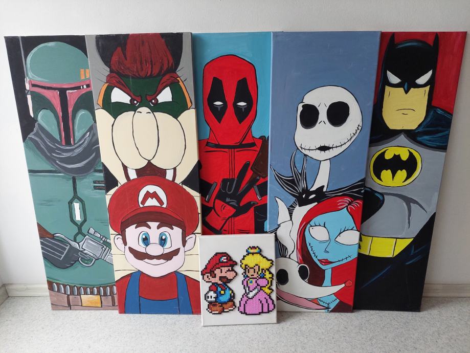 OTROŠKE SLIKE NA PLATNU,SUPER JUNAKI,MARVEL,BOBA FEET,DEAD POOL,MARIO
