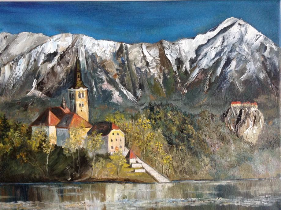 Slika Bled olje, platno. 30x40 cm