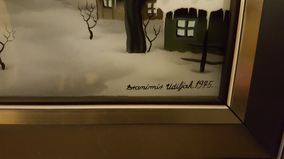 slika olje na steklo Branimir Udiljak 1975 dim slika 25x20 okvir 32x26