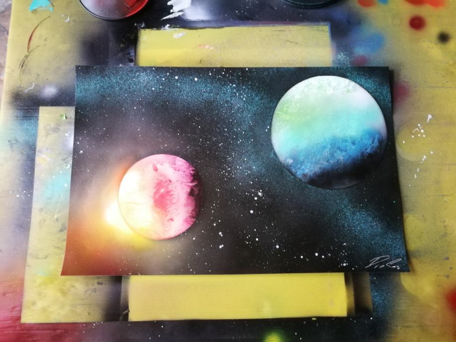 Spray paint-slika vesolje/planeti