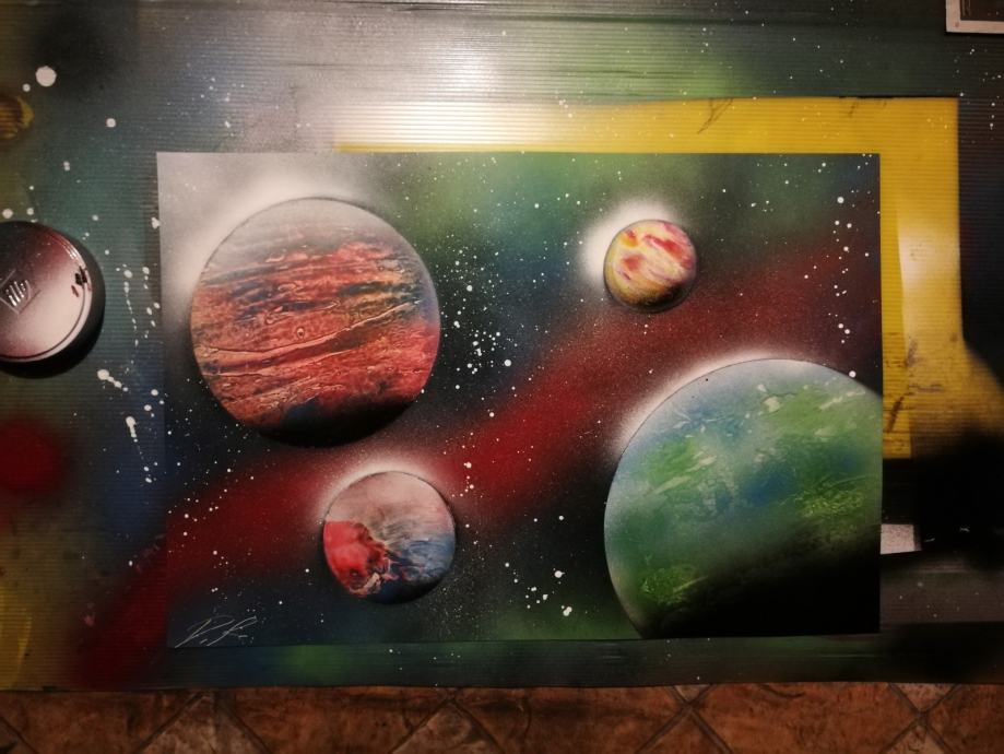 Spray paint-slika vesolje/planeti