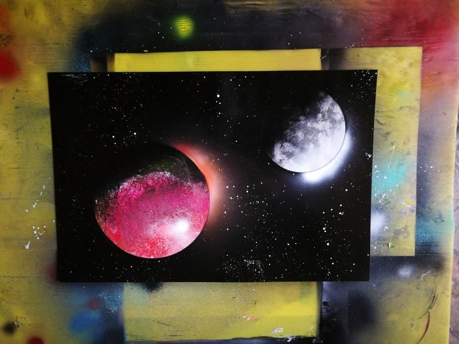 Spray paint-slika vesolje/planeti