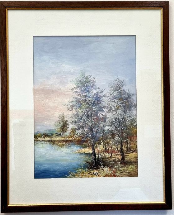 Umetniška slika BREZE, olje na kartonu, Ičo 1987