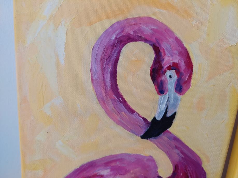 UMETNIŠKA SLIKA,OLJE NA PLATNU,NINA BELOVA,PLES FLAMINGOV OKOLI LOTUSA