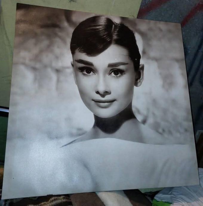 Vintage velika črno-bela plastična slika Audrey Hepburn iz leta 1990