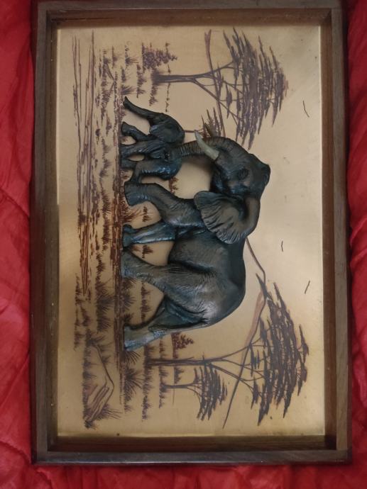 Vroča Afrika, slon, sloni v savani, 3D slika