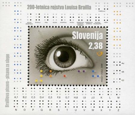SLOVENIJA 2009 BRAILLE PISAVA ** svetleči papir in lepilo