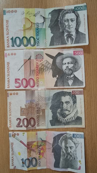 Bankovci in kovanci TOLARSKI: 1000; 500; 200; 100 tolarjev