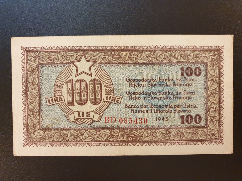 Slovenija Jugoslavija STO Istra Reka Primorje 1945, 100 Lir (P-R6) VF