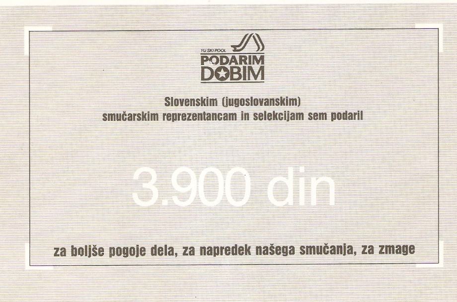 KARTICE PODARIM DOBIM (3.900 din) 1988 - 89 Slovenija
